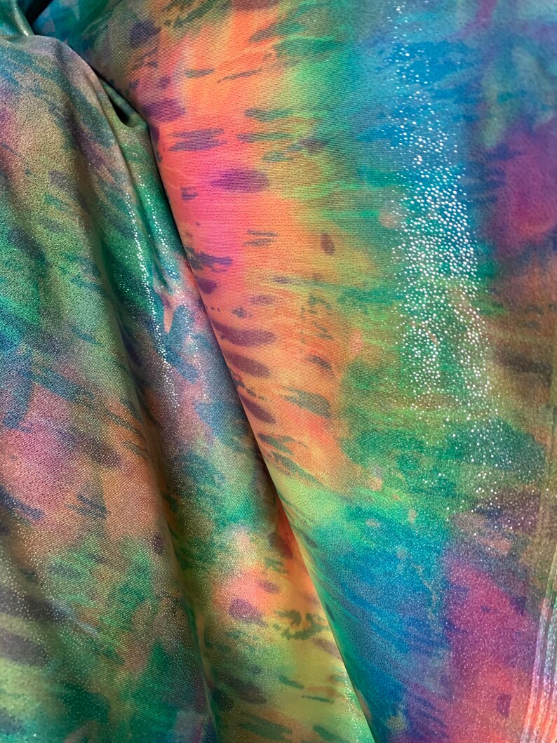 New Rainbow Tye Dye Print/with Silver Metallic Four Way Stretch Nylon ...