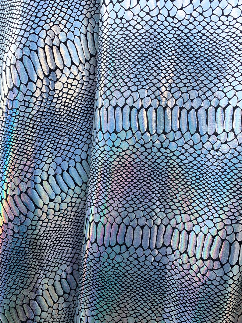 Silver Iridescent Snake Print on Black Spandex Fabric 4 Way - Etsy