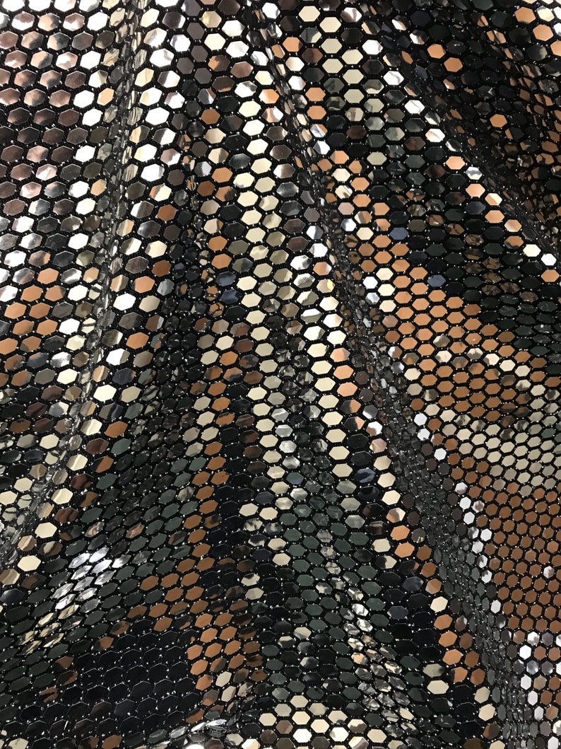 Geometric Honeycomb Flat Mirror Silver Sequins Stone on Black | Etsy