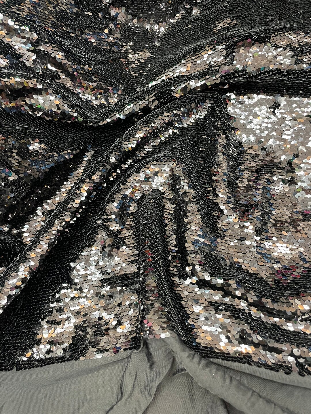 Black Sequins Fabric 5mm Shiny Sequins Spandex Base Fabric Sold by Yard ...
