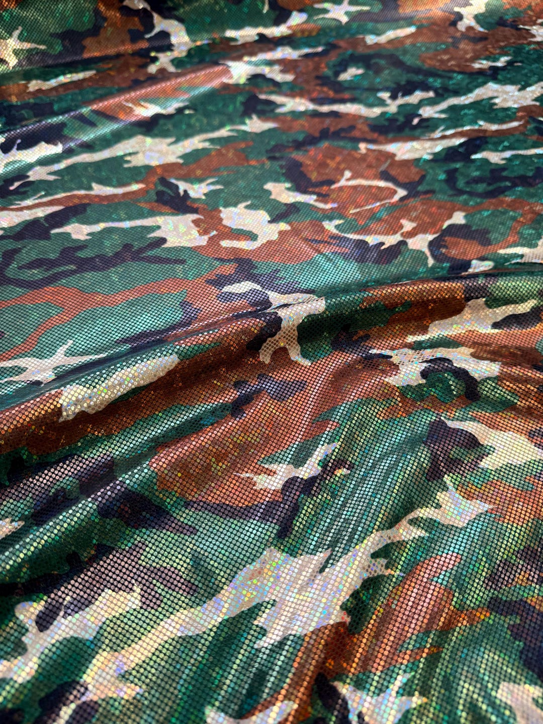 Hunter Green Camouflage Fabric: Metallic Shattered Glass Holographic, 4 ...