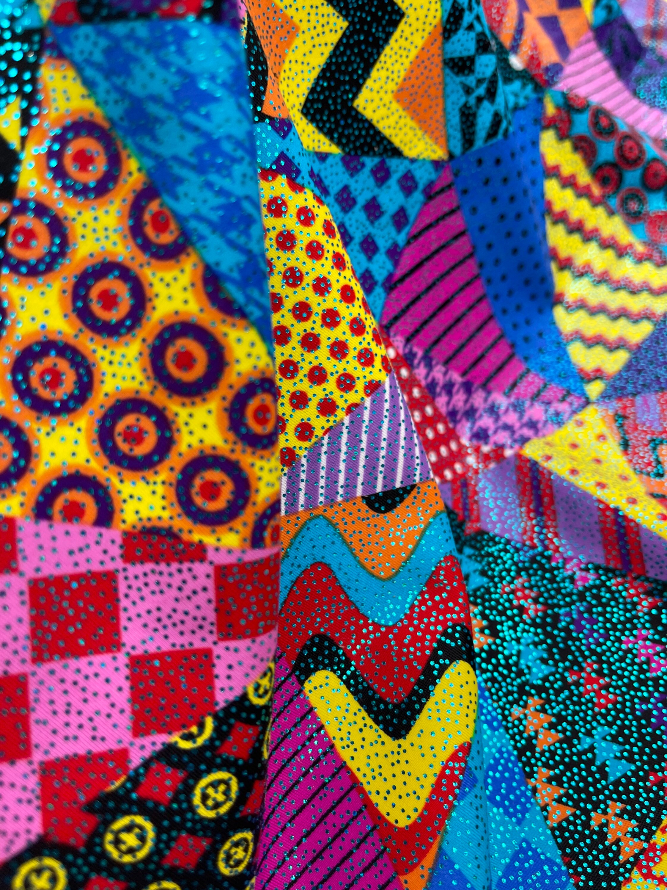 New Nylon Spandex Mix Shapes with turquoise metallic dots | Etsy