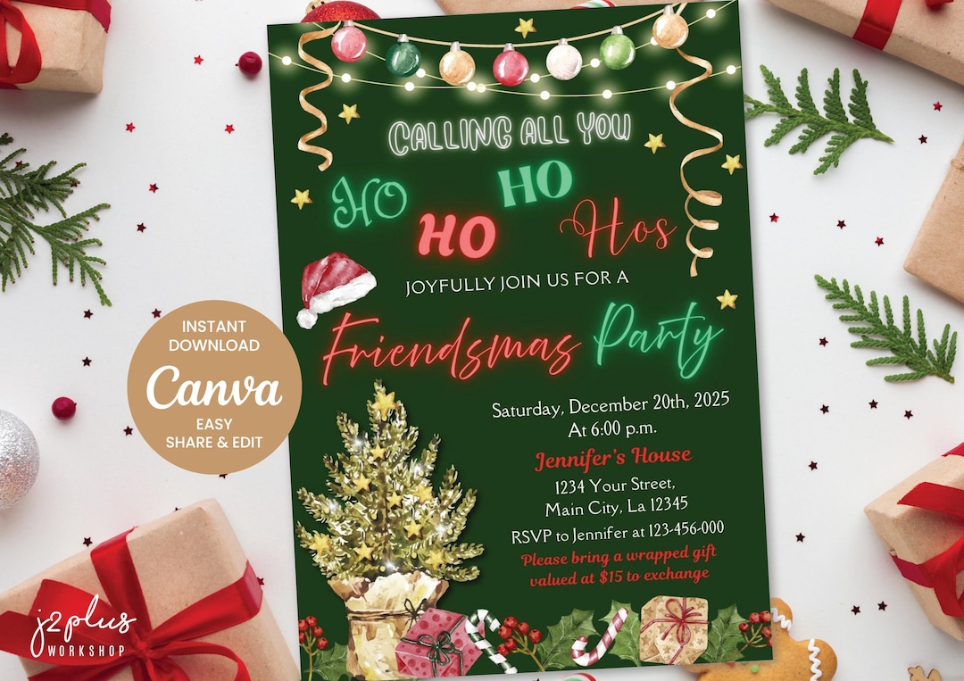Ho Ho Ho Hos Friendmas Party Invitation, Friendmas Party Invitation ...