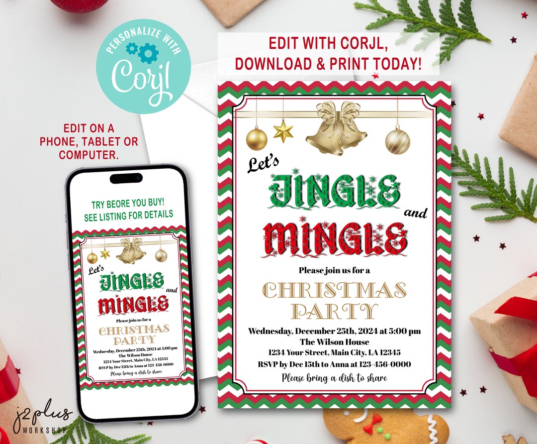 INSTANT DOWNLOAD Corjl Golden Bell Jingle and Mingle Christmas Party ...