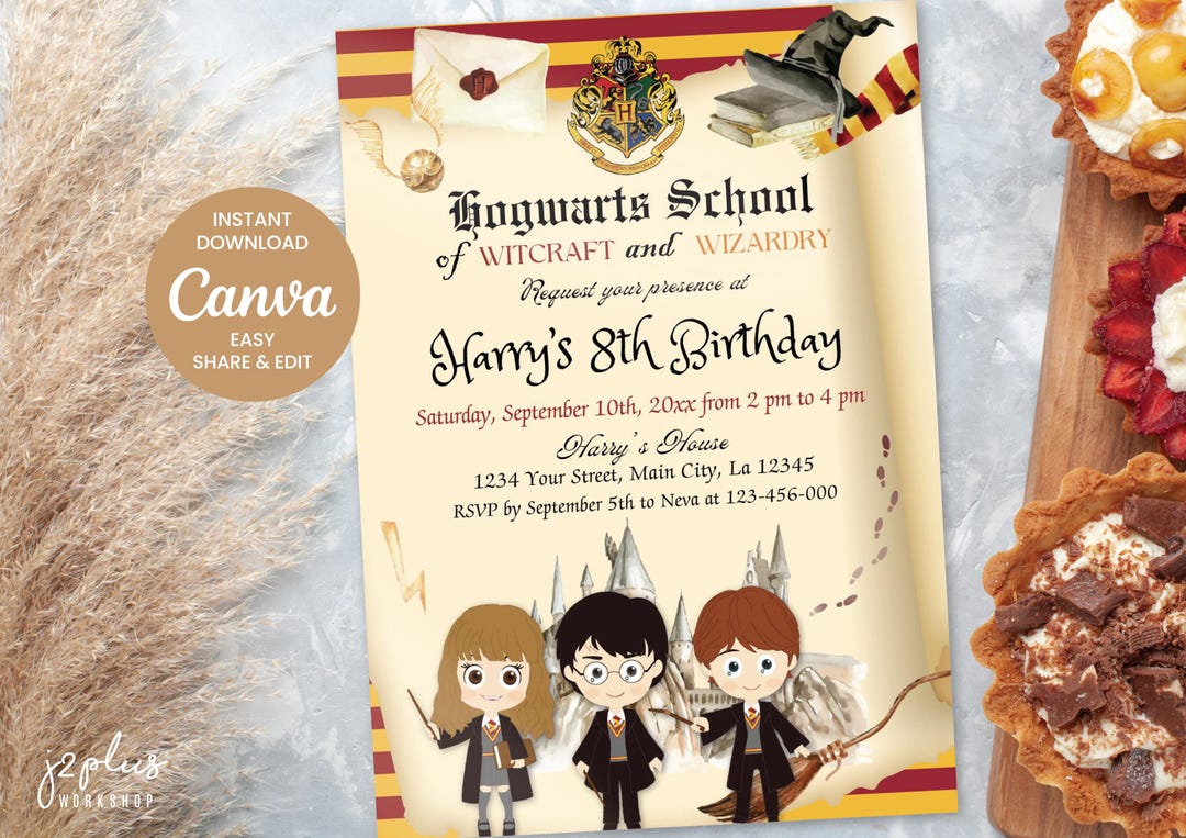 Animated Wizard Birthday Invitations: Magic School Party, Editable ...