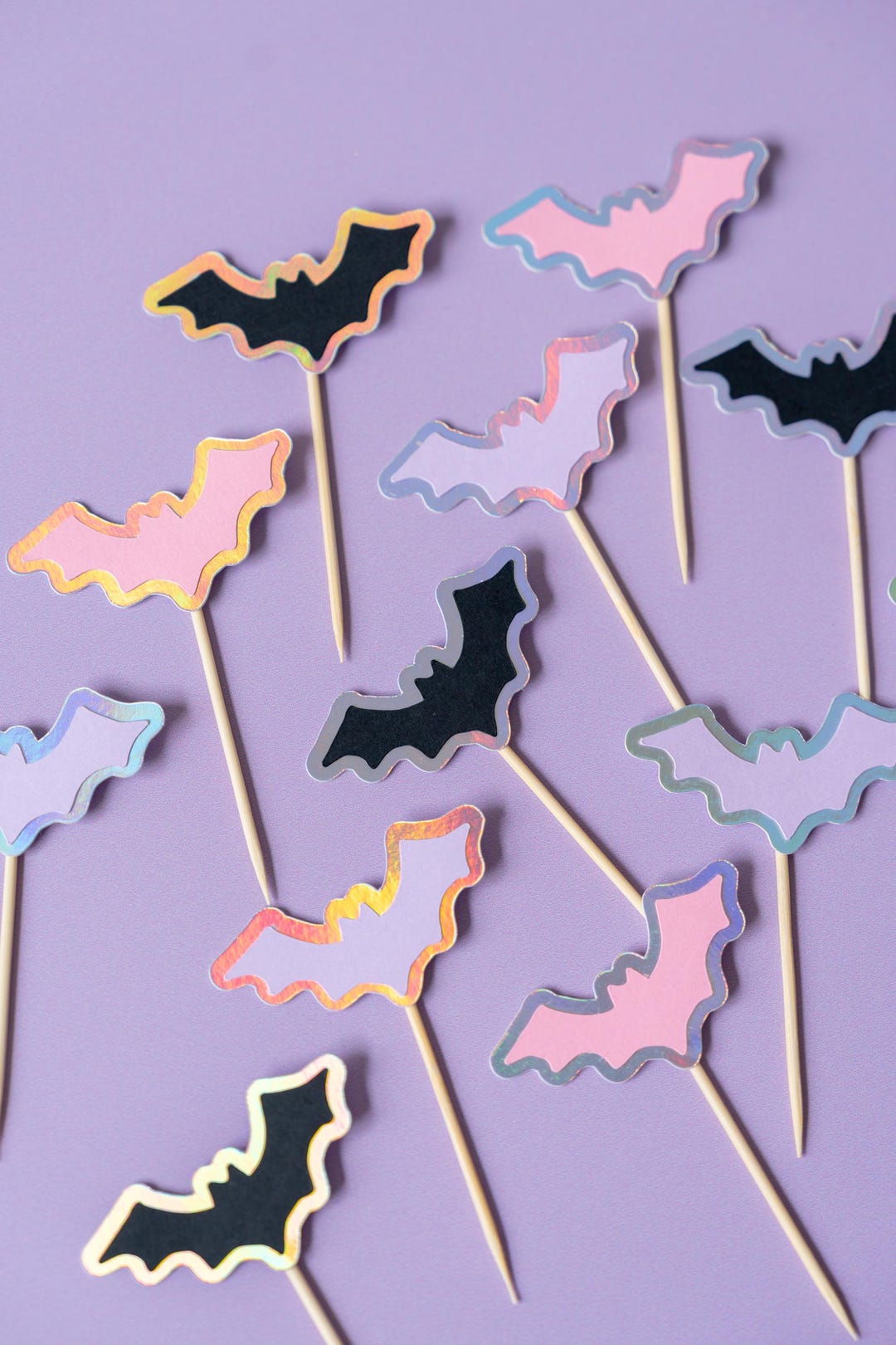 Holographic Bat Cupcake Toppers: Pink & Purple Halloween Party Decor - Etsy