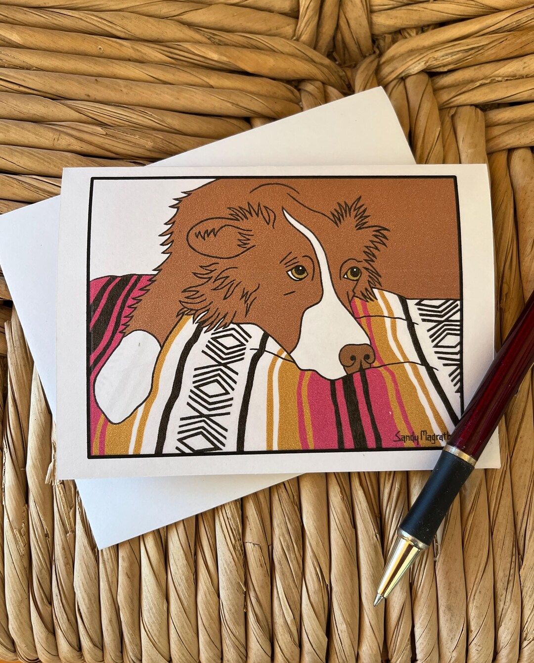 4x5 Inch Border Collie Note Cards, Border Collie on Blanket, Dog Lover ...