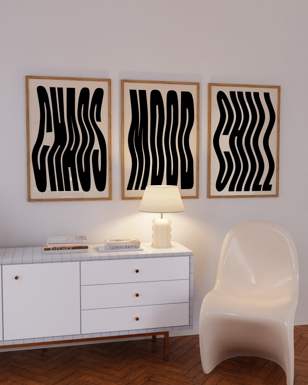 CHAOS Wavy Print Large Aesthetic Room Decor Modern Art Monochrome Wall ...
