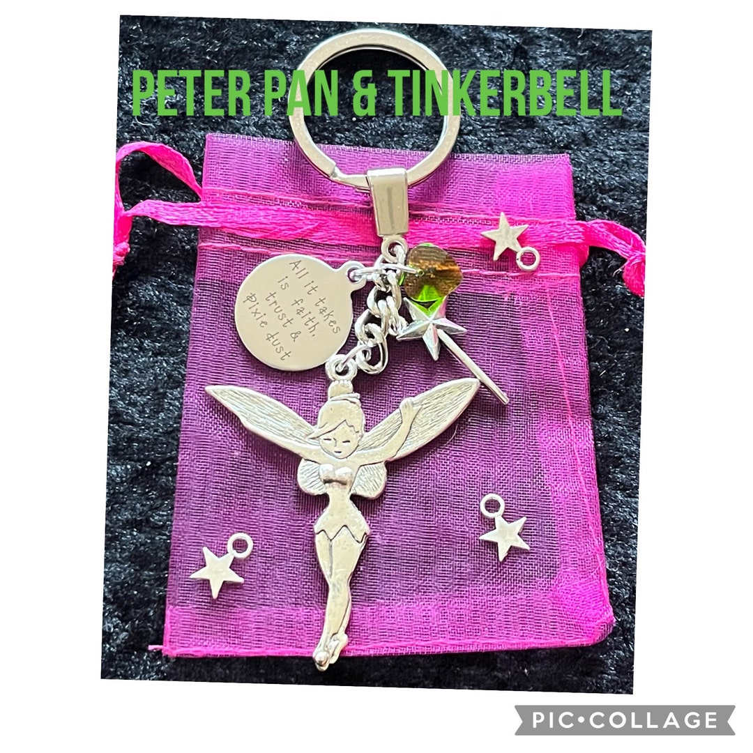 Disney PRINCESS TINKERBELL Themed Silver Tone Keychain Keyring Bag Tag ...