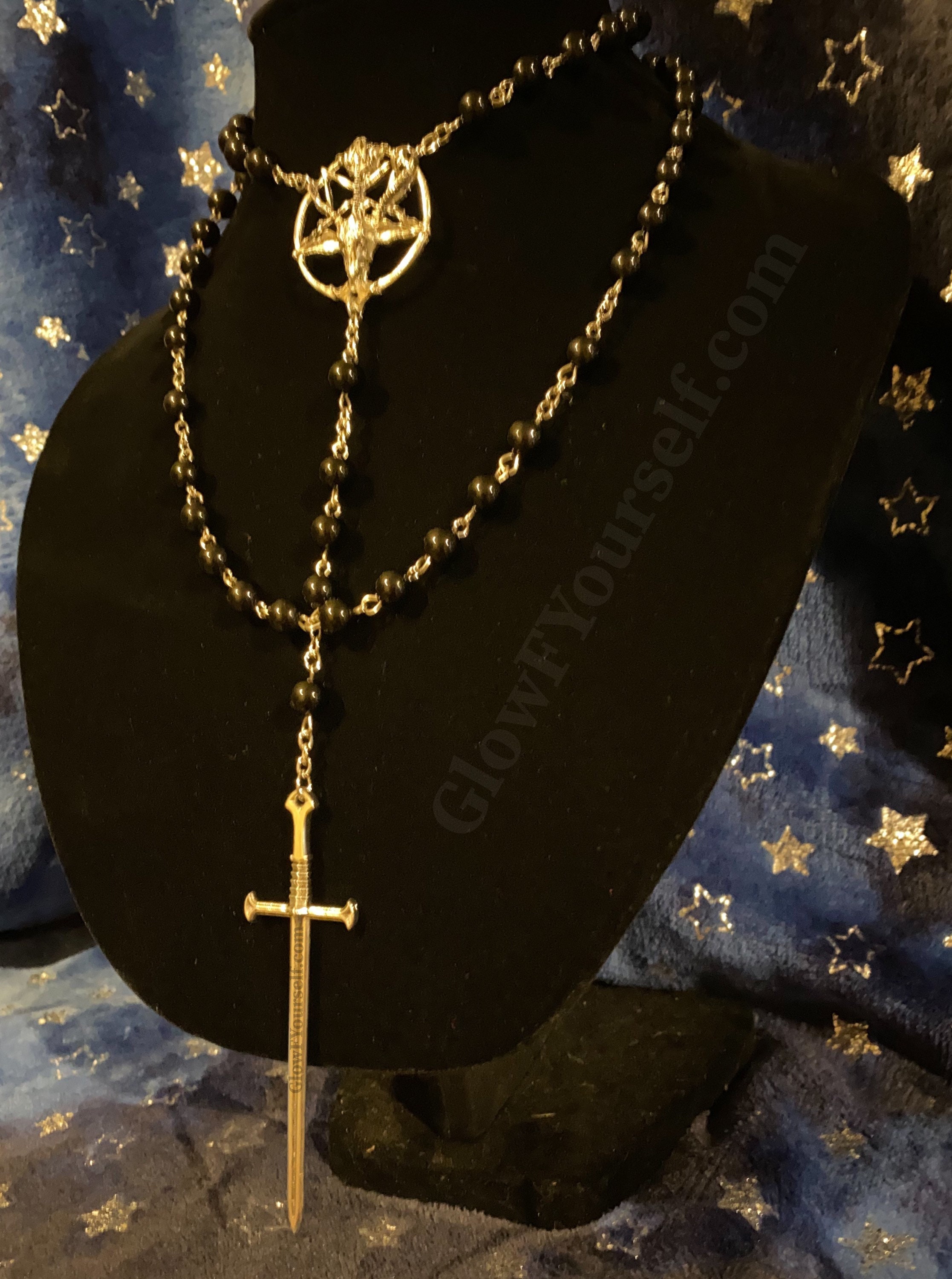 Sword and Baphomet Rosary: Black, Silver, or Glow in the Dark - Etsy