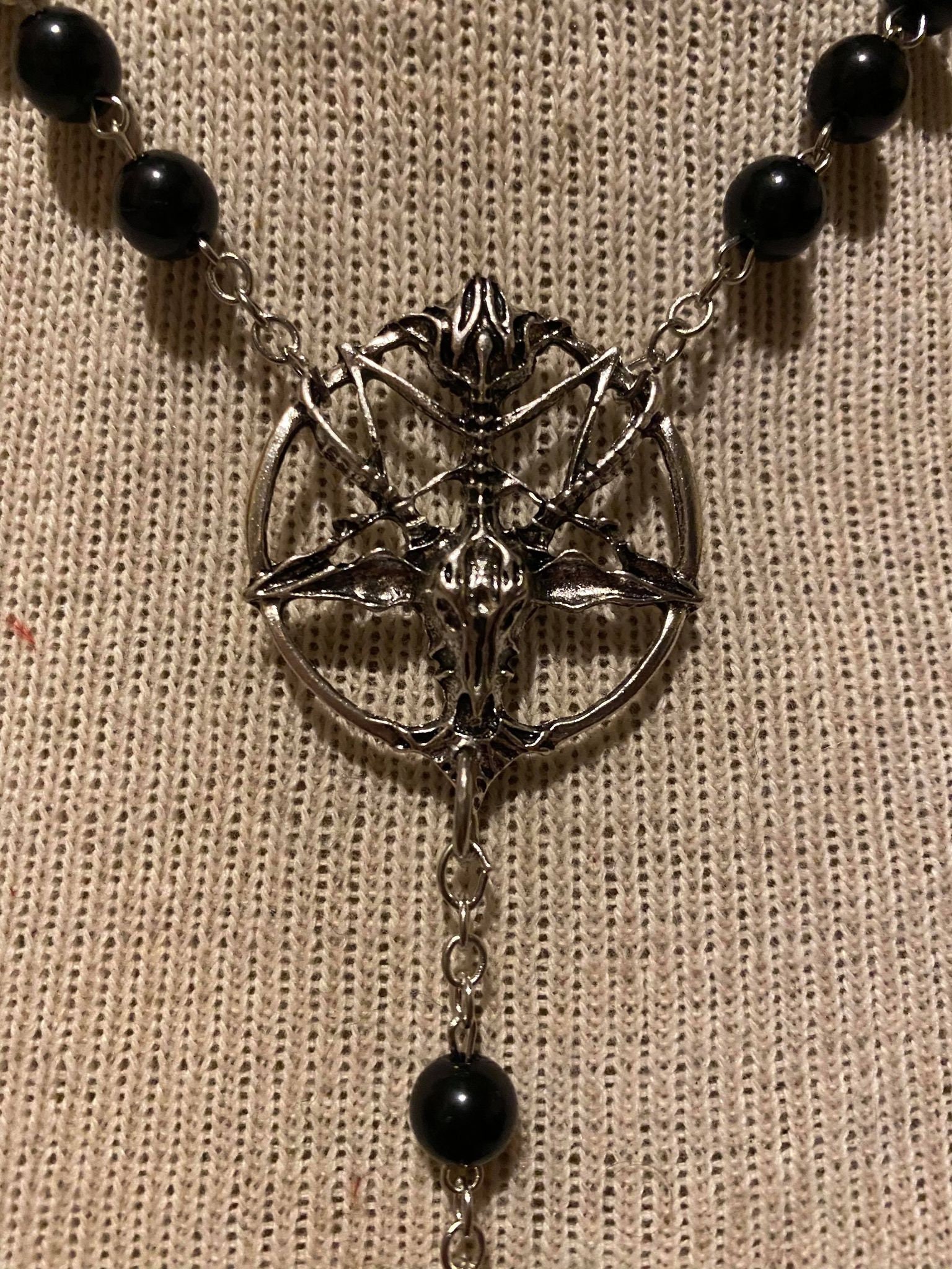 Pentagram and Demon Skull Rosary, in Glow in the Dark or Black and ...