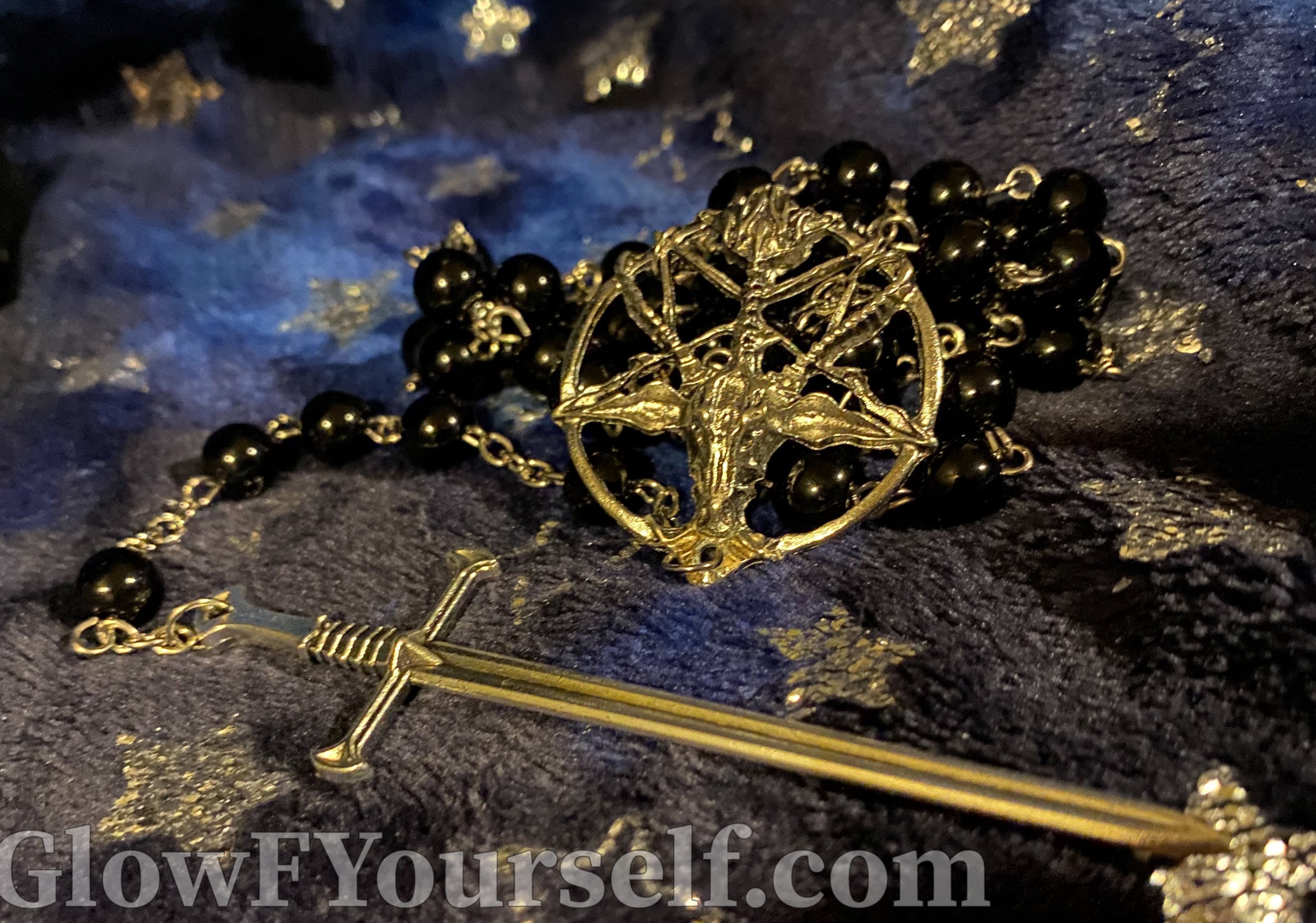 Sword and Baphomet Rosary: Black, Silver, or Glow in the Dark - Etsy