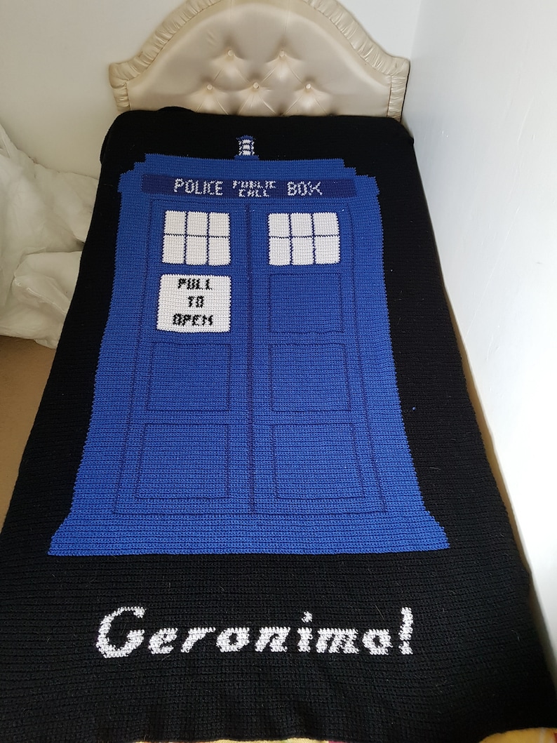 Doctor Who TARDIS "geronimo!" Crochet Blanket - PATTERN ONLY - Etsy