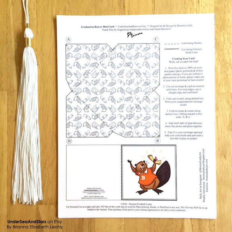 Printable Beaver Graduation Card & Envelope Set, Cute, Instant 3x3 ...