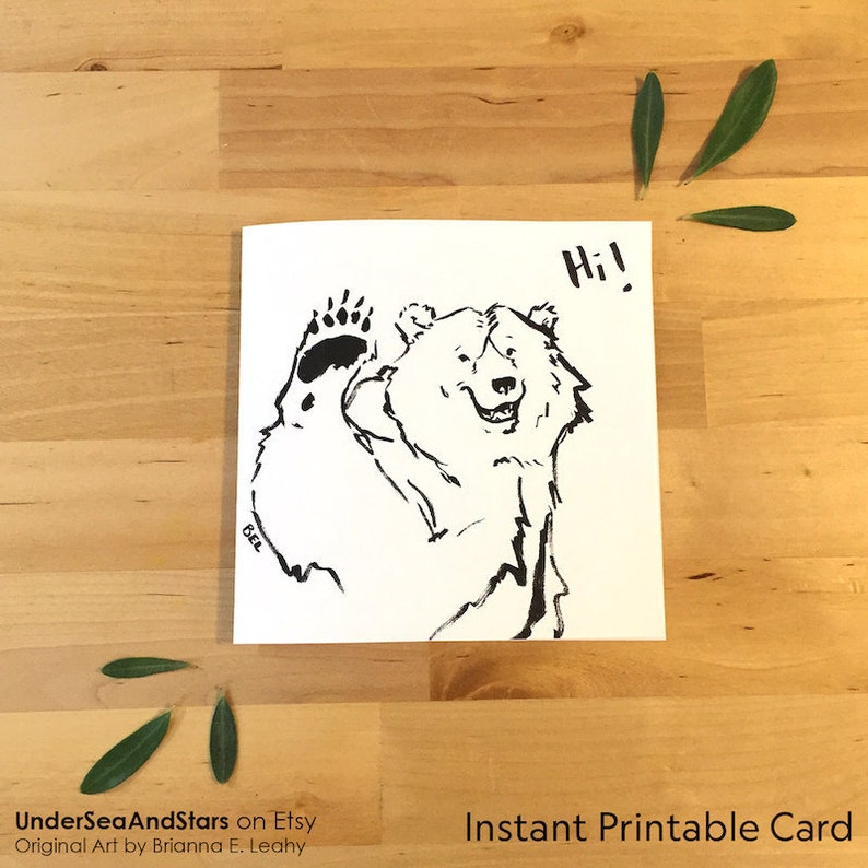Hi Bear Card, 5x5" Instant Card, Friends, Bear Card, Thinking of You ...