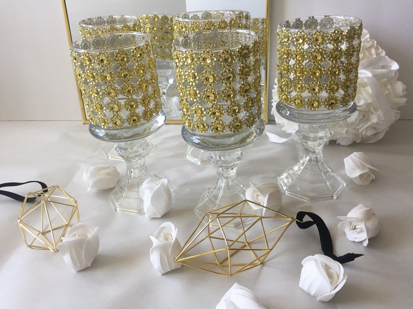 Set of 10 Tall Glass Candle Holder Wedding Centerpiece ,bling Candle ...