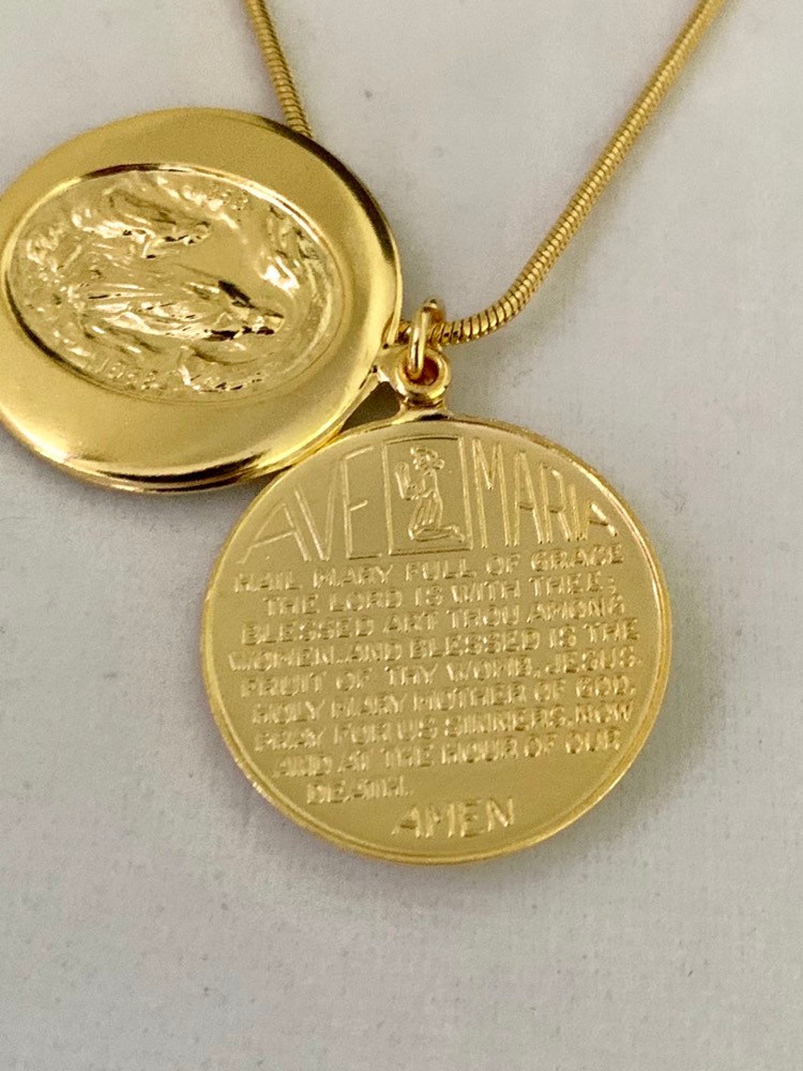 Ave Maria Prayer Locket Hail Mary Prayer Locket Christian - Etsy