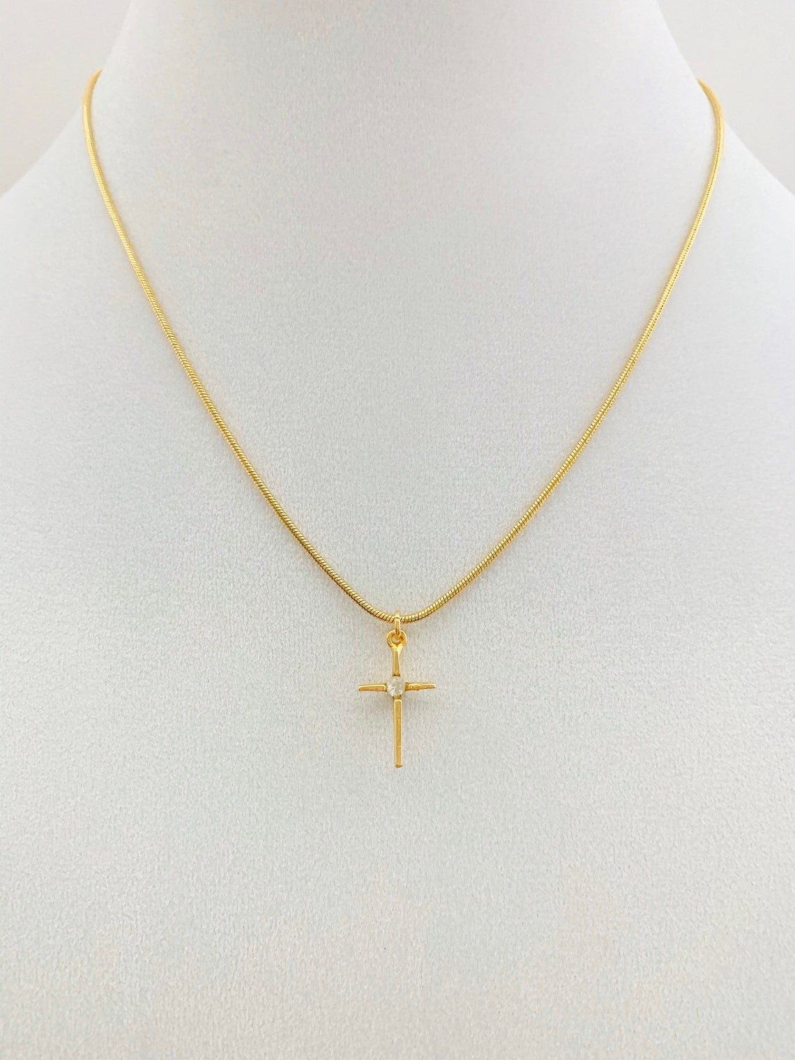Small Gold Plated Child's or Ladies Cross With CZ Gemstone, 3/4" Long ...