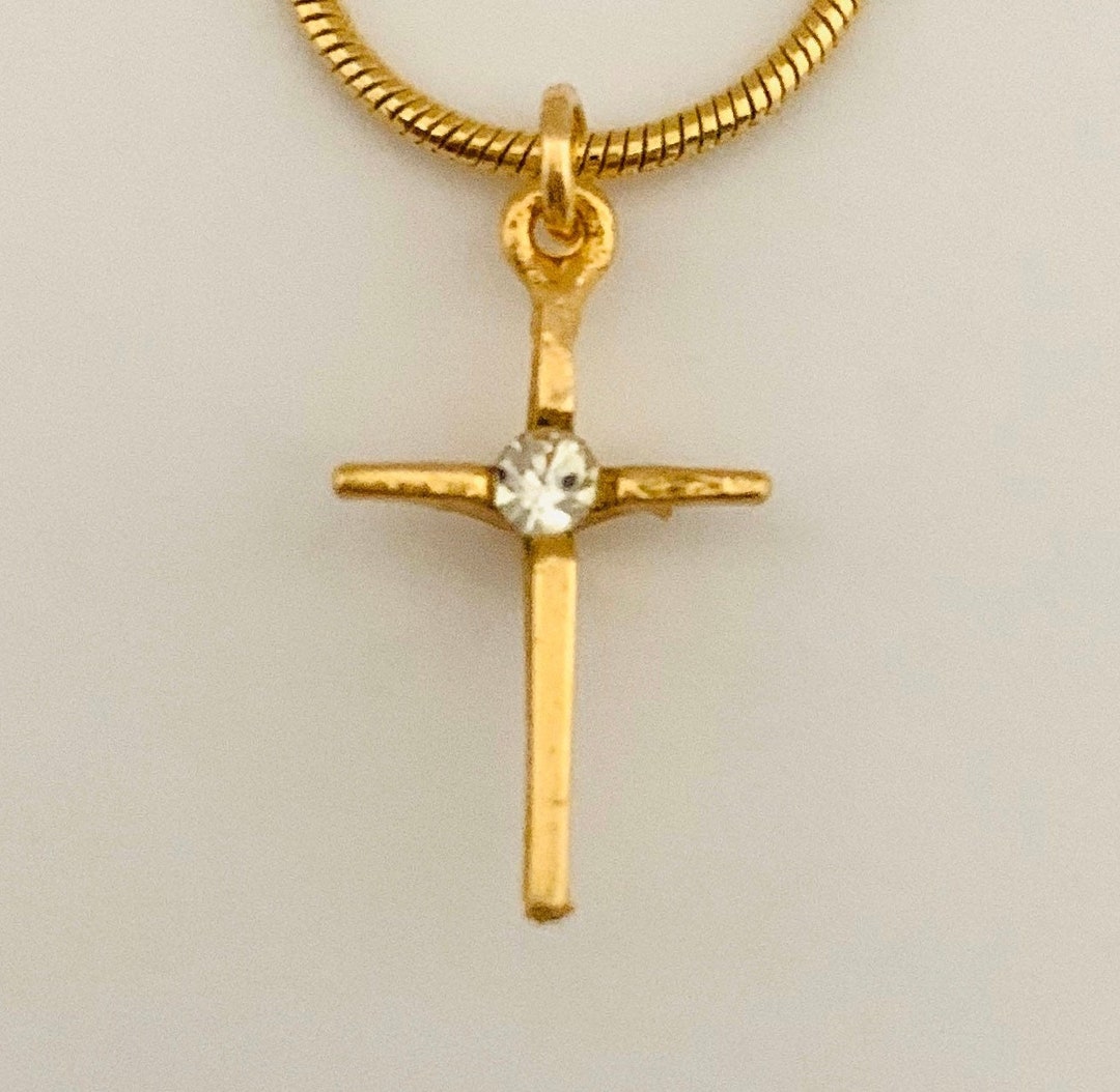 Small Gold Plated Child's or Ladies Cross With CZ Gemstone, 3/4" Long ...