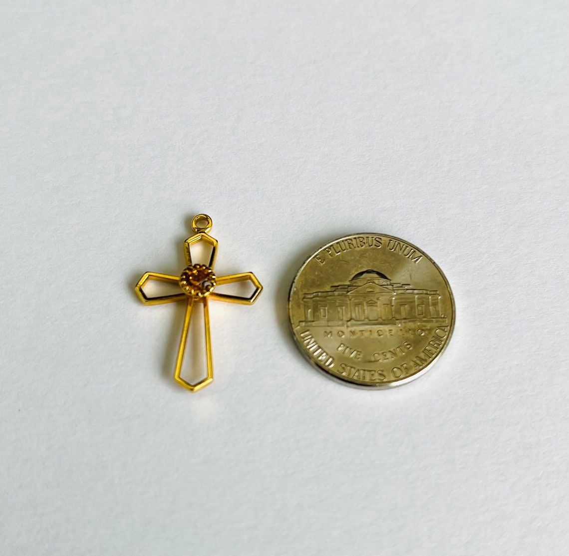 Vintage Birthstone Gold Cross, Dainty One Inch Long Gold Overlay Cross ...