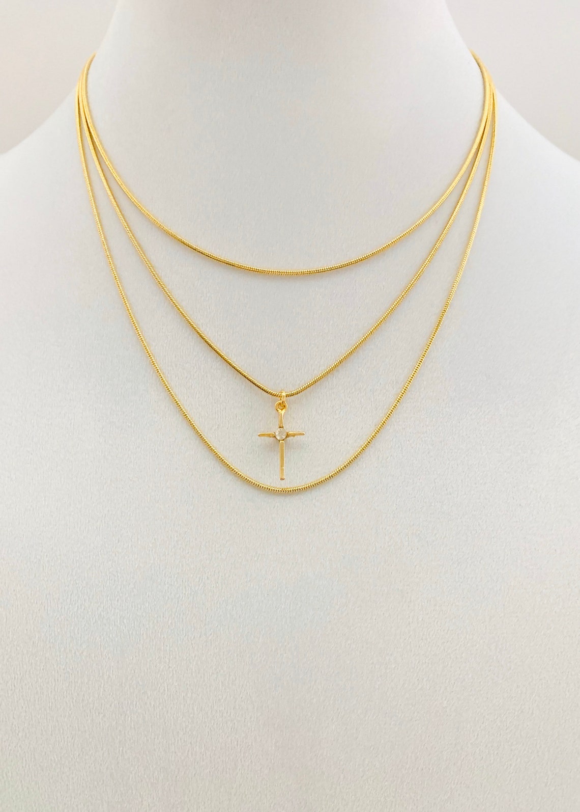 Small Gold Plated Child's or Ladies Cross With CZ Gemstone, 3/4" Long ...