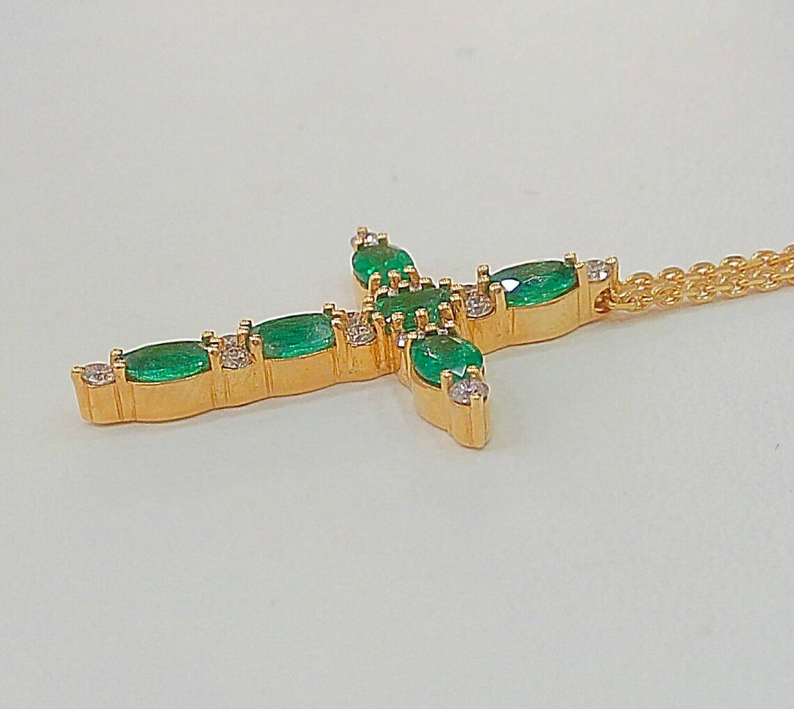 Emerald Cross Necklace 18k Yellow Gold Emerald Cross - Etsy