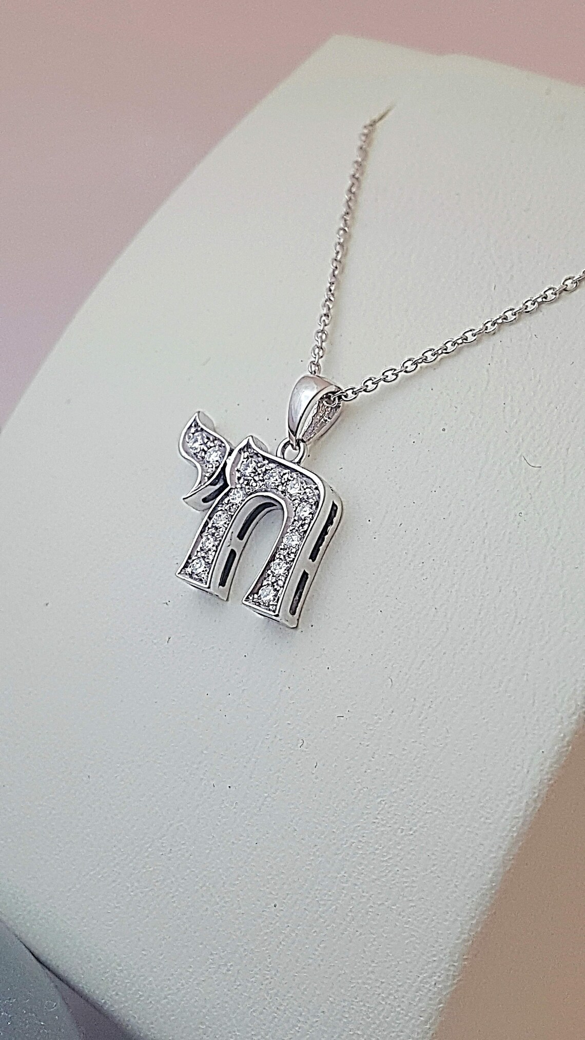 Diamond Chai Necklace/ Solid 18k white Gold Chai Pendant/ | Etsy