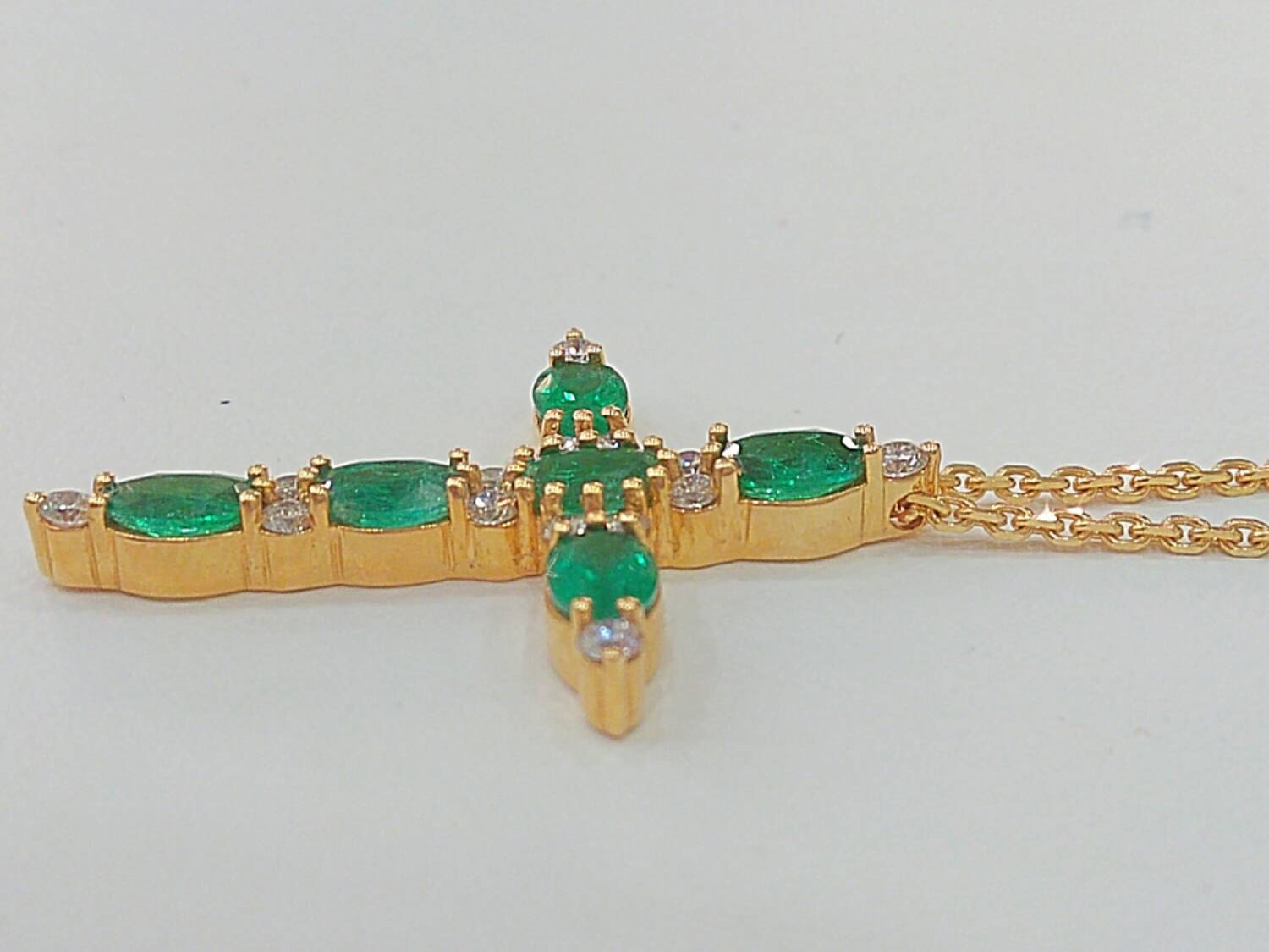 Emerald Cross Necklace | 18k Yellow Gold Emerald Cross | Diamond and ...