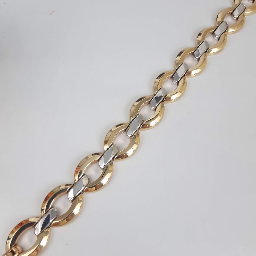 Estate 14k Gold Two Tone Bracelet • Wide Link Bracelet for Woman ...