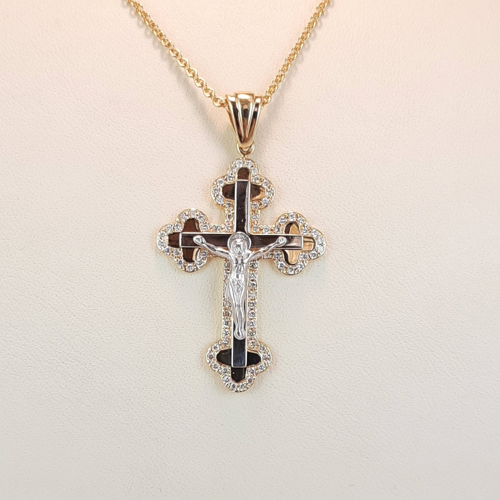 Diamond Orthodox Cross Necklace, 14k Gold Crucifix Pendant, Gold ...