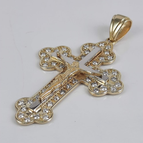 Diamond Orthodox Cross Necklace 14k Gold Crucifix Pendant | Etsy