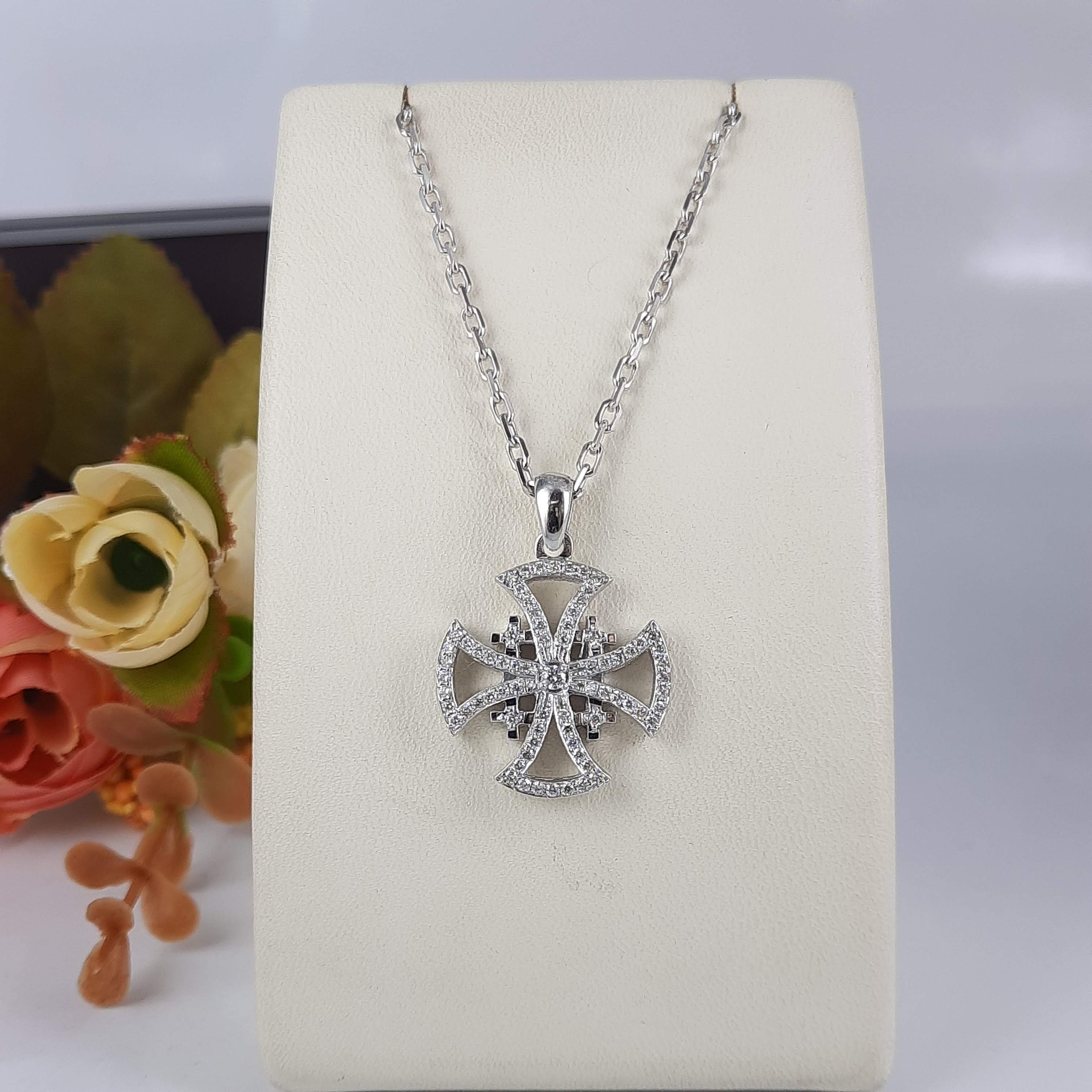 Jerusalem Cross Necklace • Diamond Cross Necklace • 18k White Gold ...