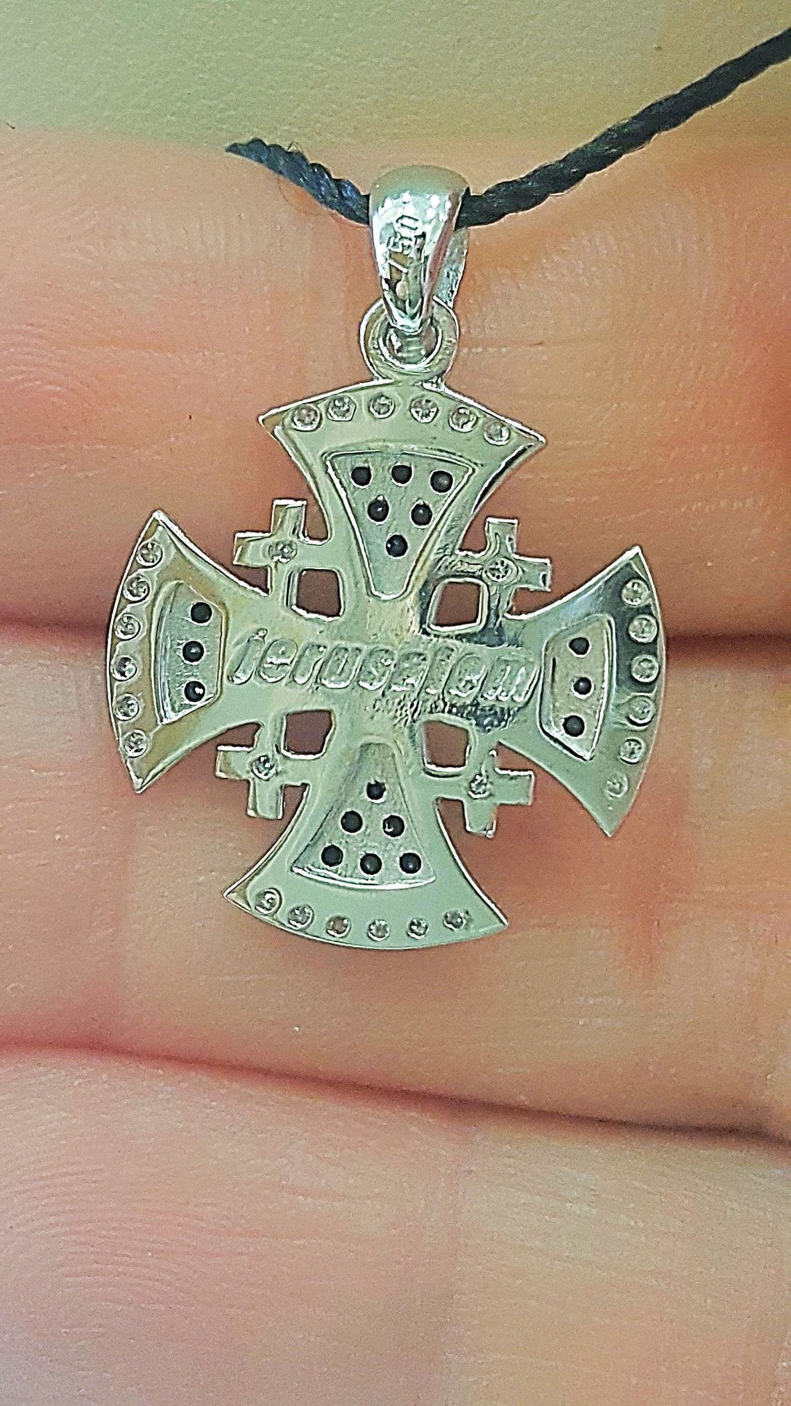 Jerusalem cross pendant necklace with diamonds and sapphires | Etsy
