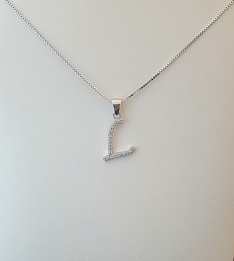 Diamond Initial Necklace, 14k White Gold Letter L Pendant - Etsy UK