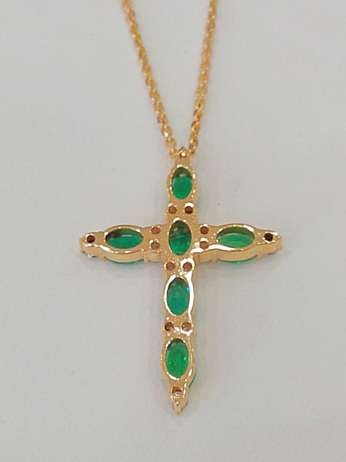 Emerald Cross Necklace | 18k Yellow Gold Emerald Cross | Diamond and ...