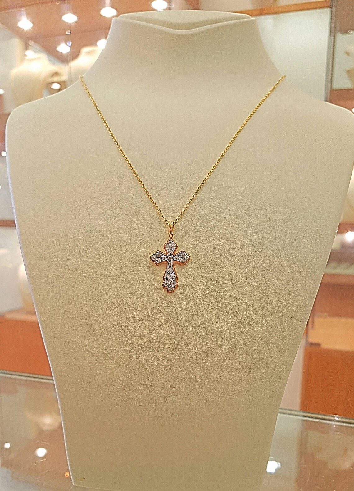 Diamond Cross Pendant Necklace Orthodox Cross in 18k Gold | Etsy