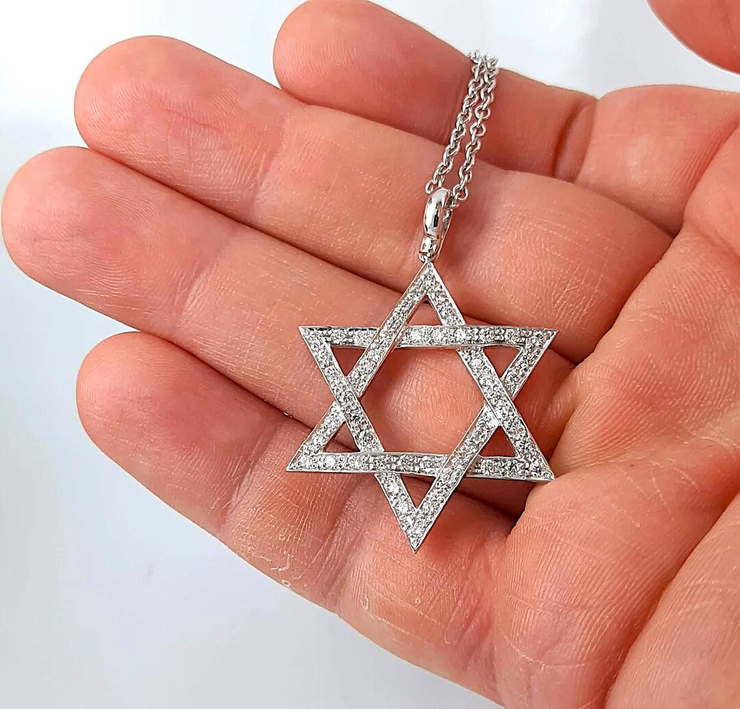 Large Diamond Star of David Pendant | 14K White Gold Interwoven Magen ...