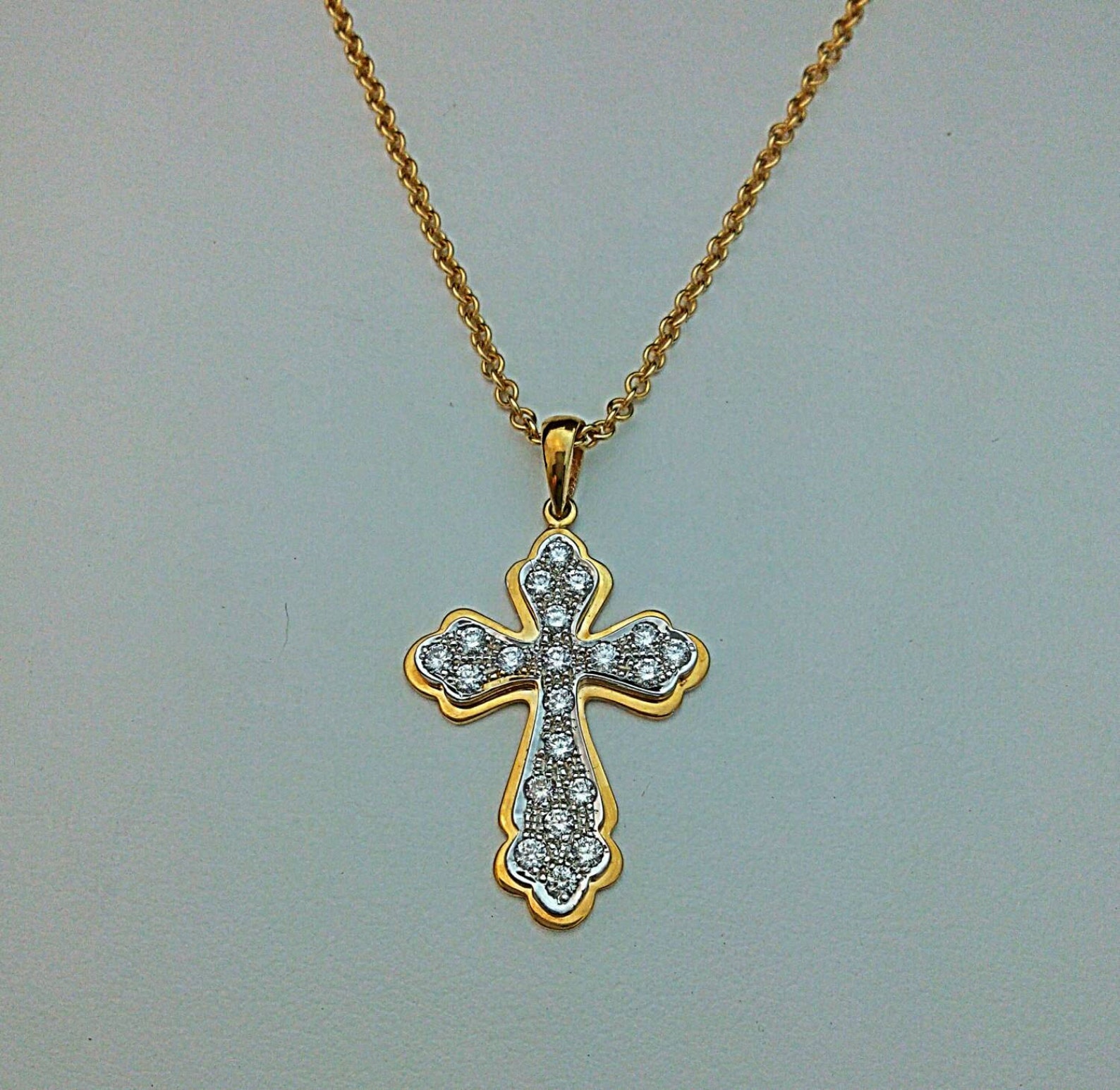 Diamond Cross Pendant Necklace Orthodox Cross in 18k Gold - Etsy
