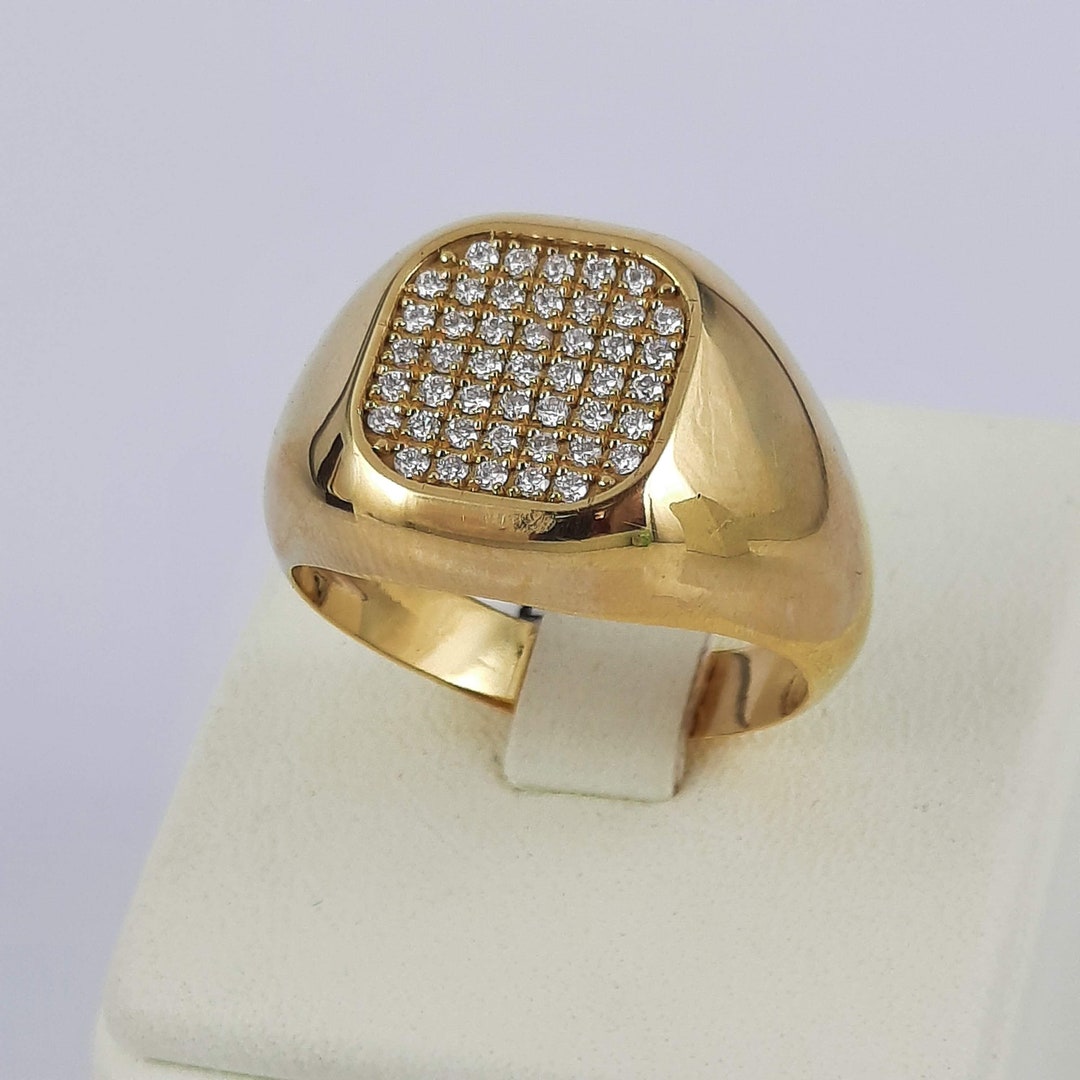 Pave Diamond Ring for Man, 18k Yellow Gold and Diamonds, Signet Ring ...