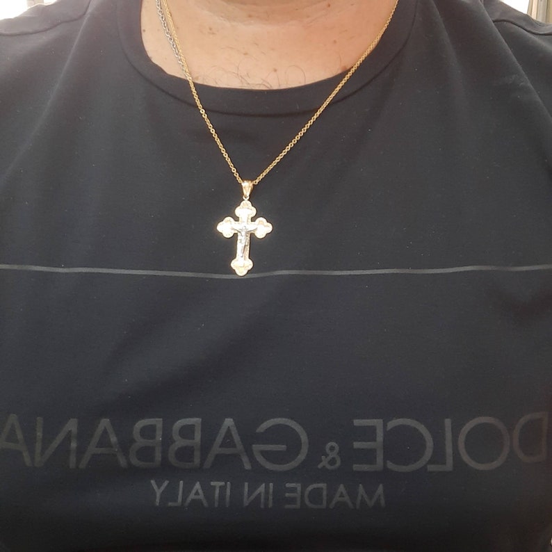 Diamond Orthodox Cross Necklace, 14k Gold Crucifix Pendant, Gold ...