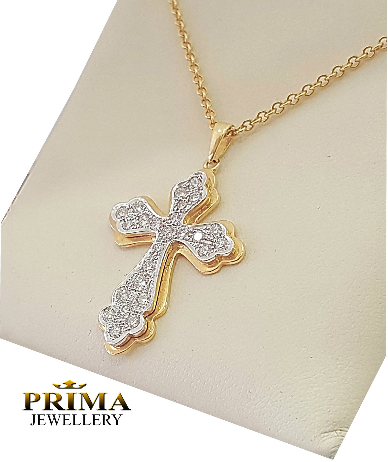 Diamond Cross Pendant Necklace Orthodox Cross in 18k Gold - Etsy