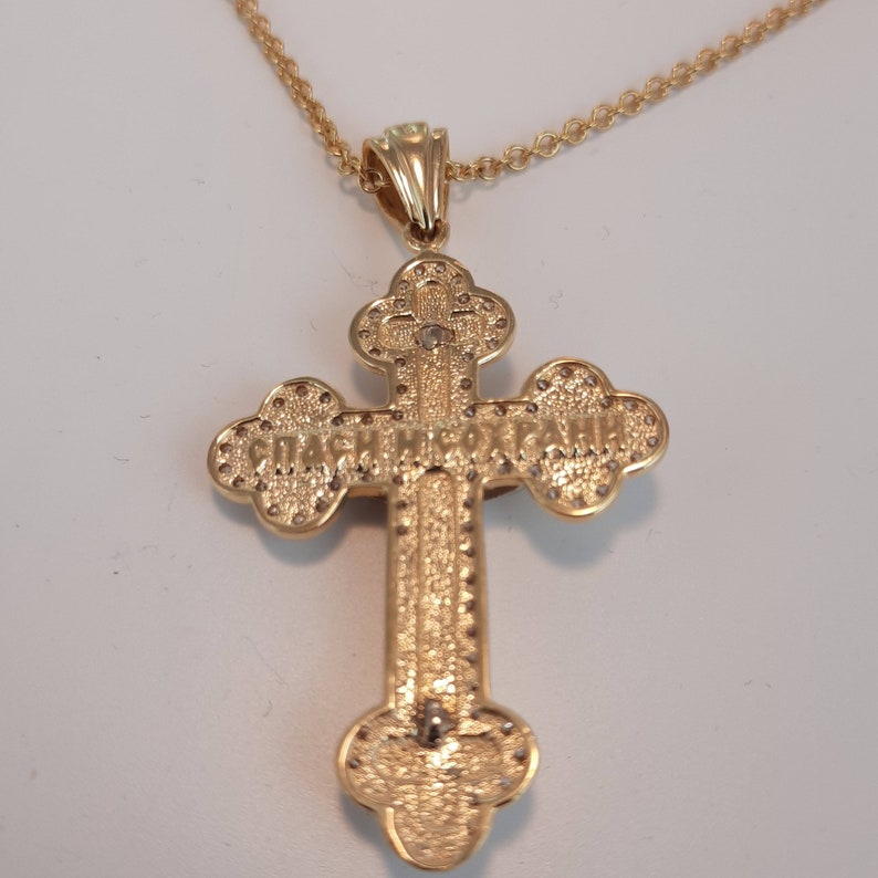 Diamond Orthodox Cross Necklace, 14k Gold Crucifix Pendant, Gold ...
