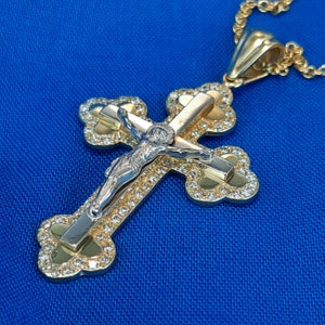 Diamond Orthodox Cross Necklace, 14k Gold Crucifix Pendant, Gold ...
