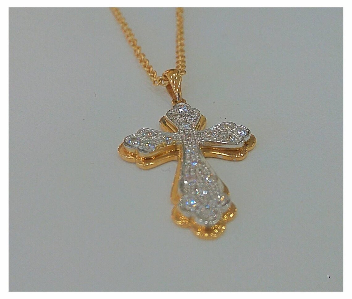 Diamond Cross Pendant Necklace Orthodox Cross in 18k Gold | Etsy