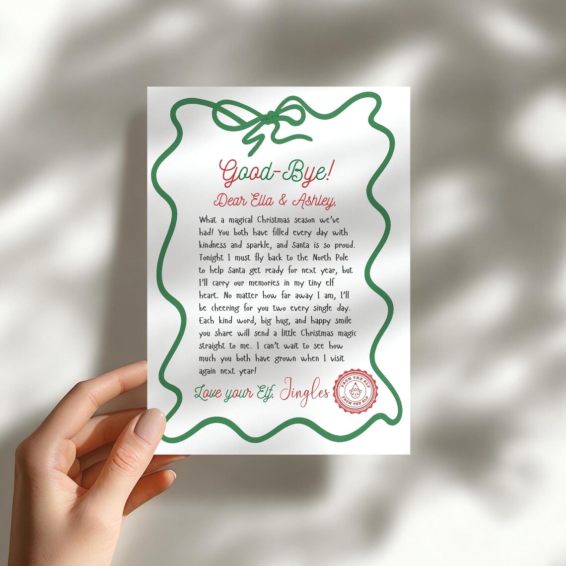 Editable Elf Arrival & Goodbye Letter Set: Christmas Red Bow Printable ...