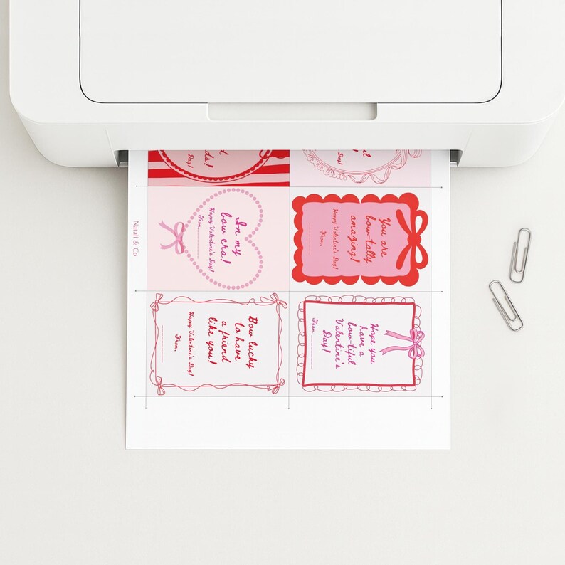 Pink Bow Valentine Cards Printable for Classroom, Girls Valentines PDF ...