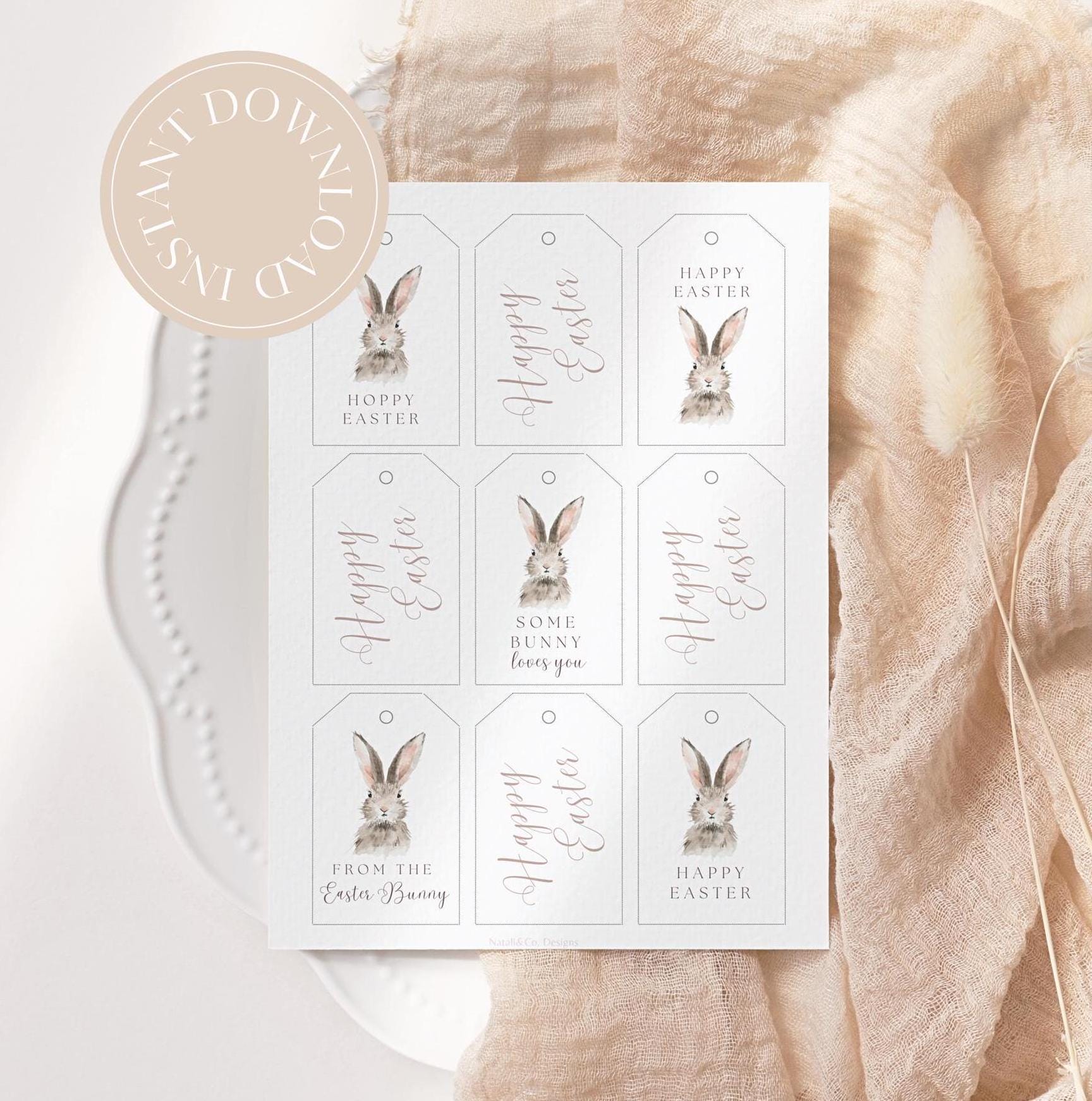 Beige Easter Bunny Gift Tags: Printable Easter Basket Decor (PDF, JPG ...