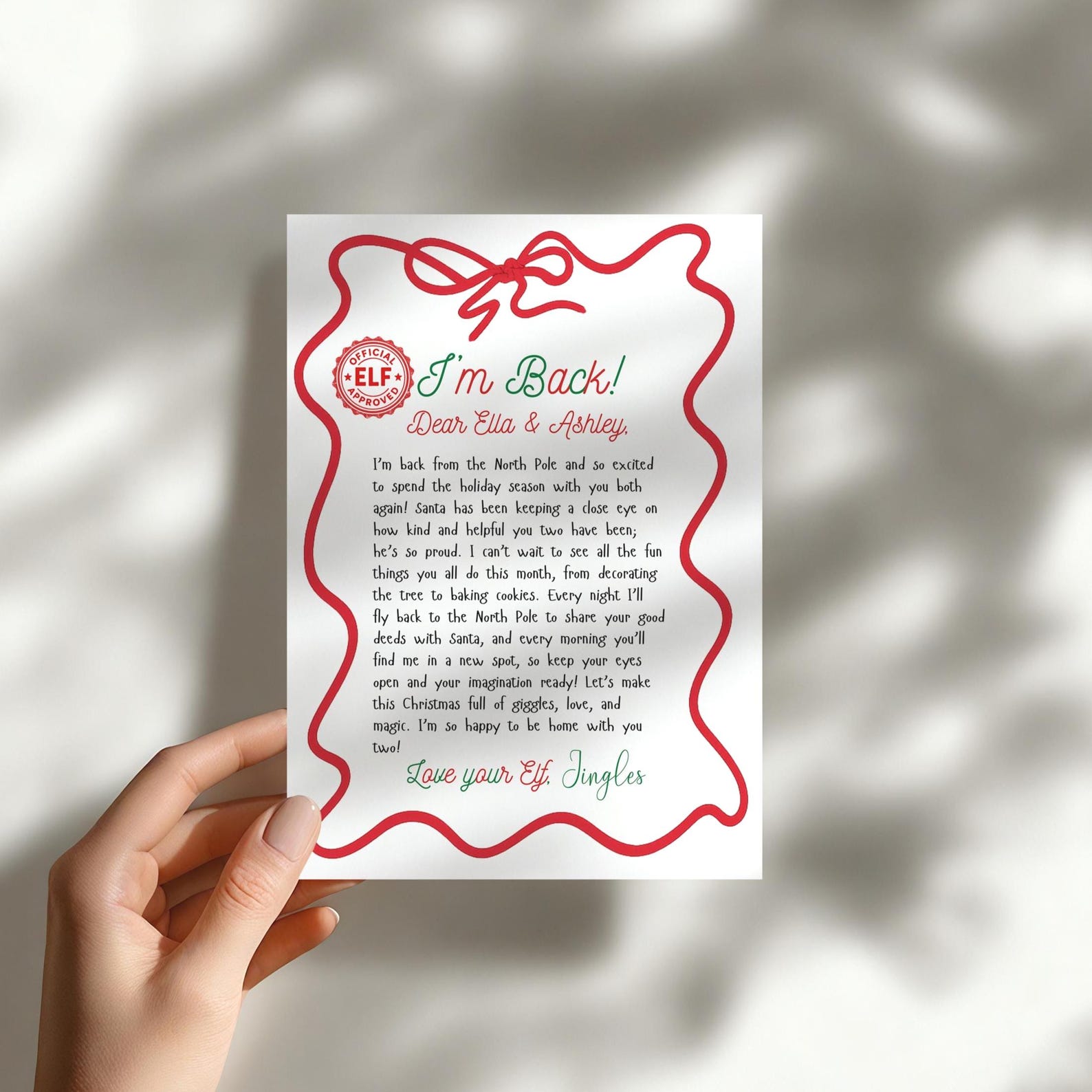 Editable Elf Arrival & Goodbye Letter Set: Christmas Red Bow Printable ...