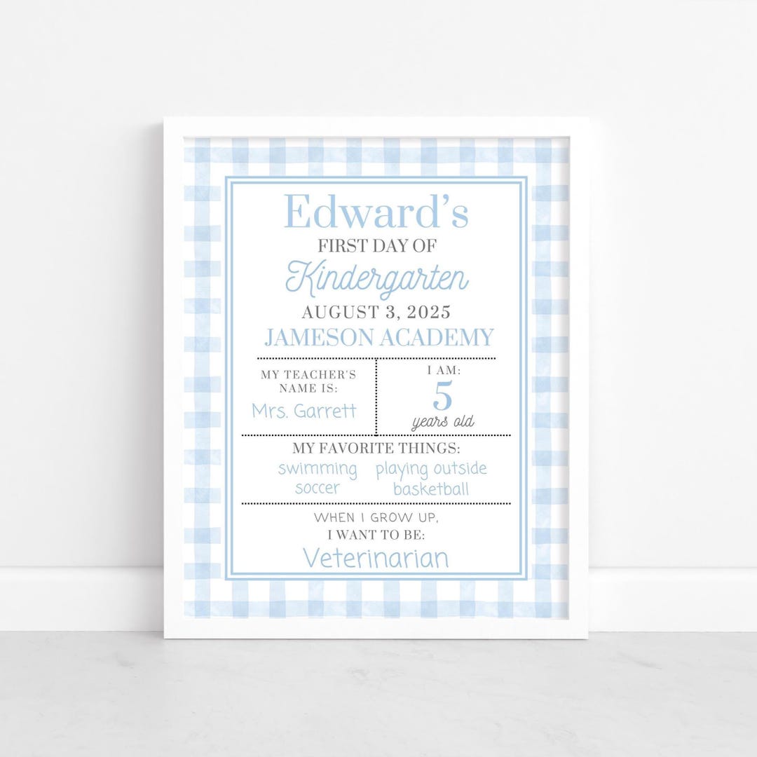 Blue Gingham First & Last Day of School Sign: Canva Template (digital ...