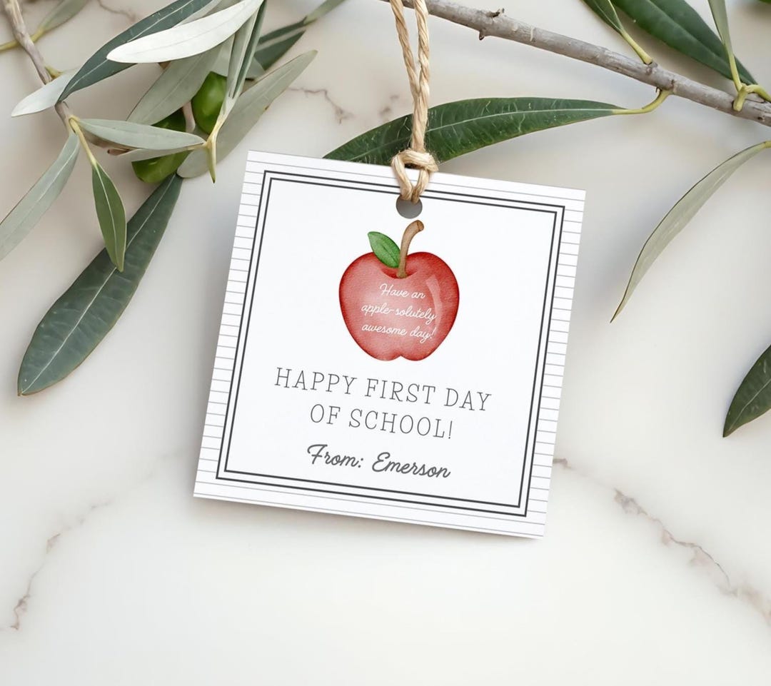 Editable Apple First Day of School Tag, Printable Gift Tag (canva ...